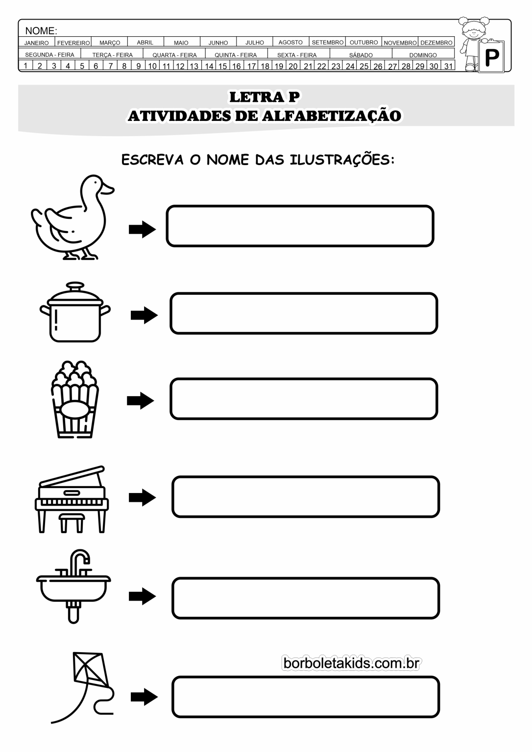 Letra P - Atividades de Alfabetização 10