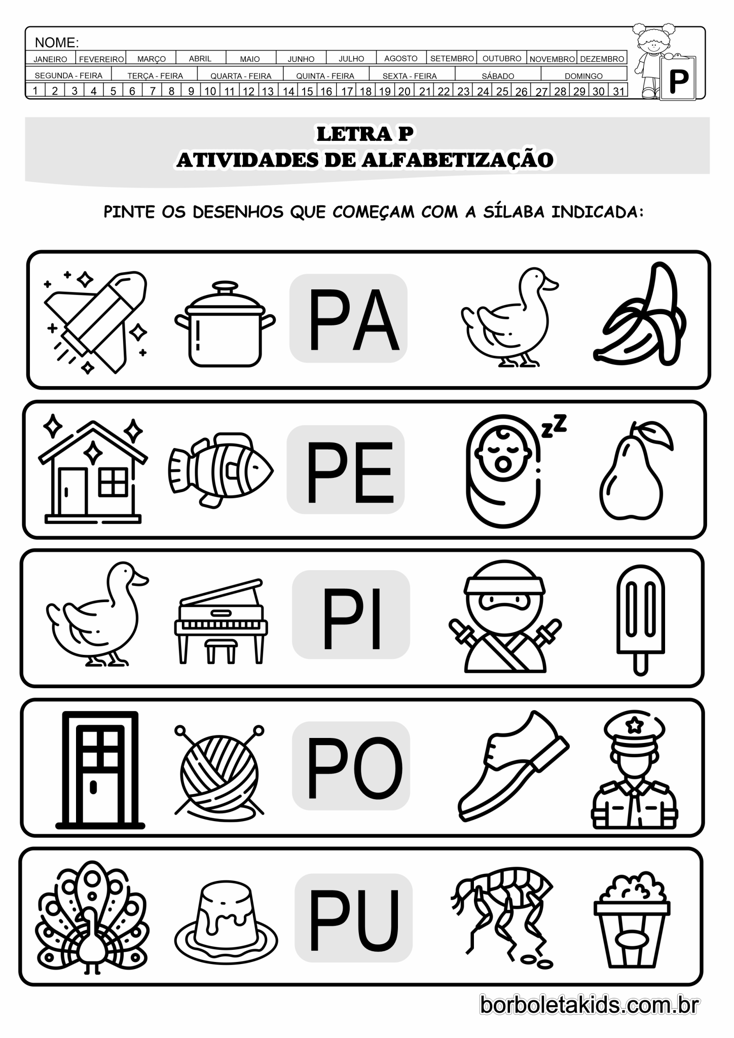 Atividades Letra P Alfabetização - BINKEDU