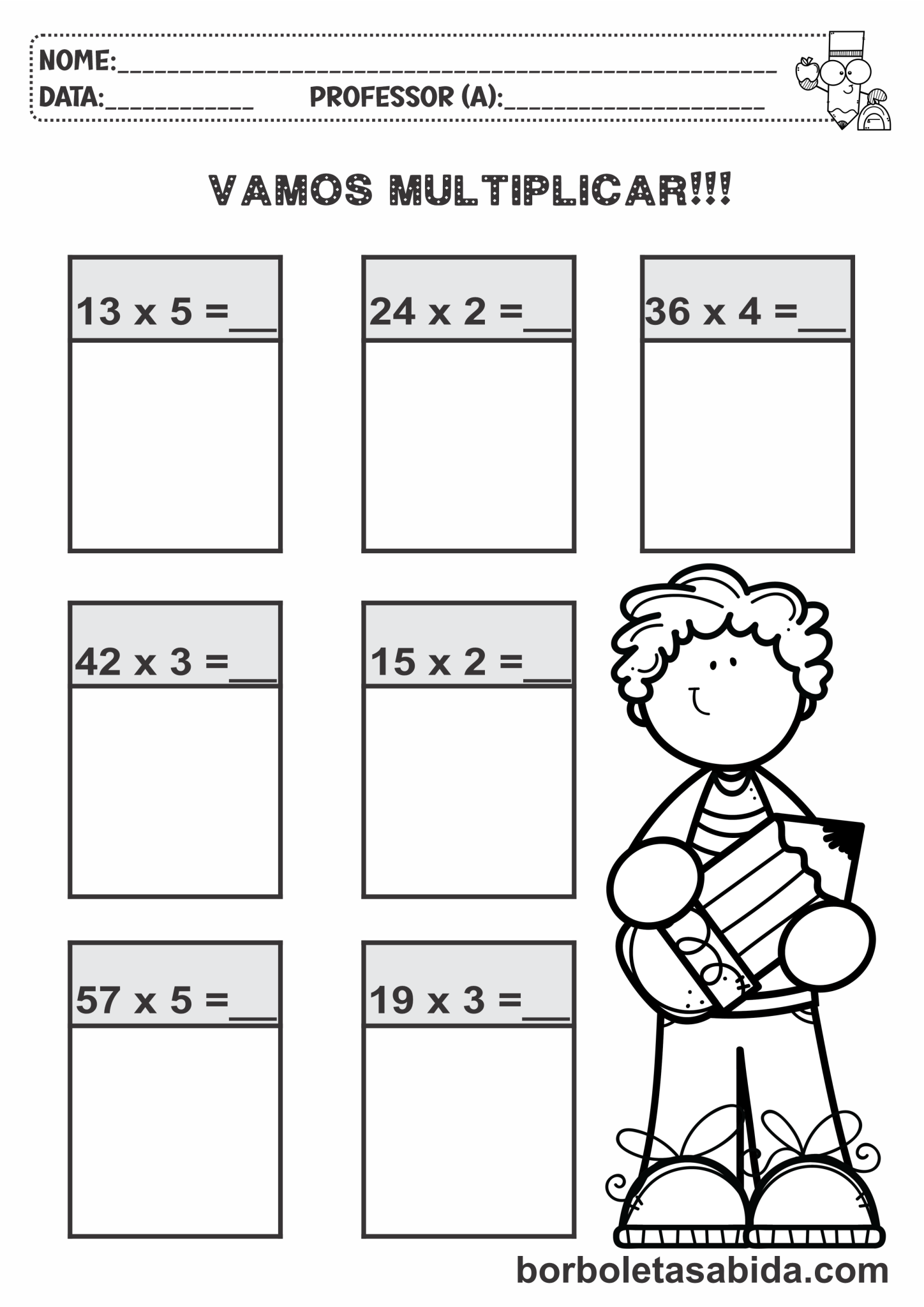 Atividades de multiplicação 3° ano