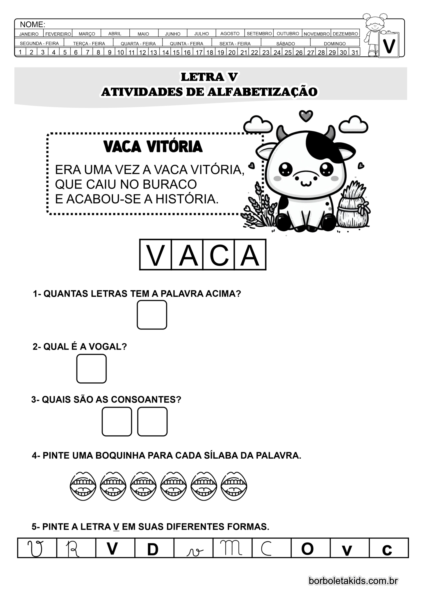 Letra V - Atividades de Alfabetização 15