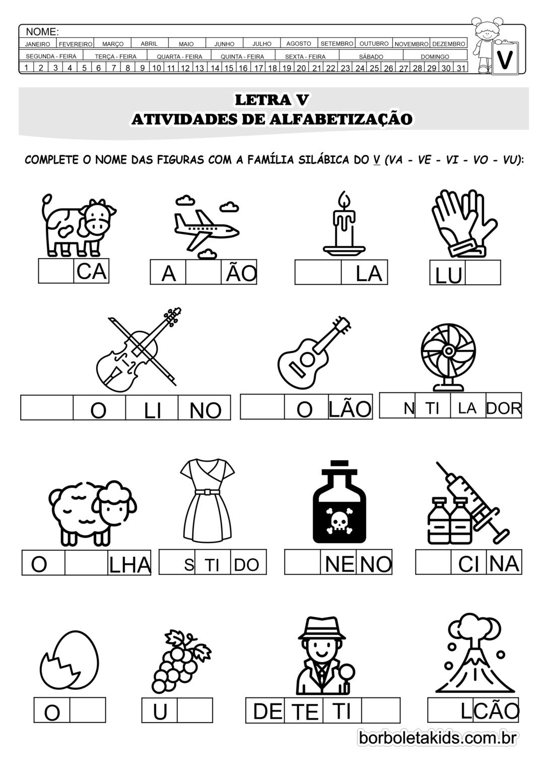 Letra V - Atividades de Alfabetização 15